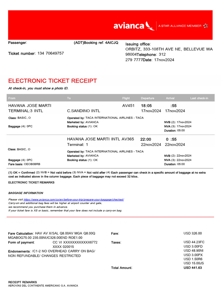 Your Electronic Ticket-Emd Receipt Maidelin Sanches.c - 2024-11 ...