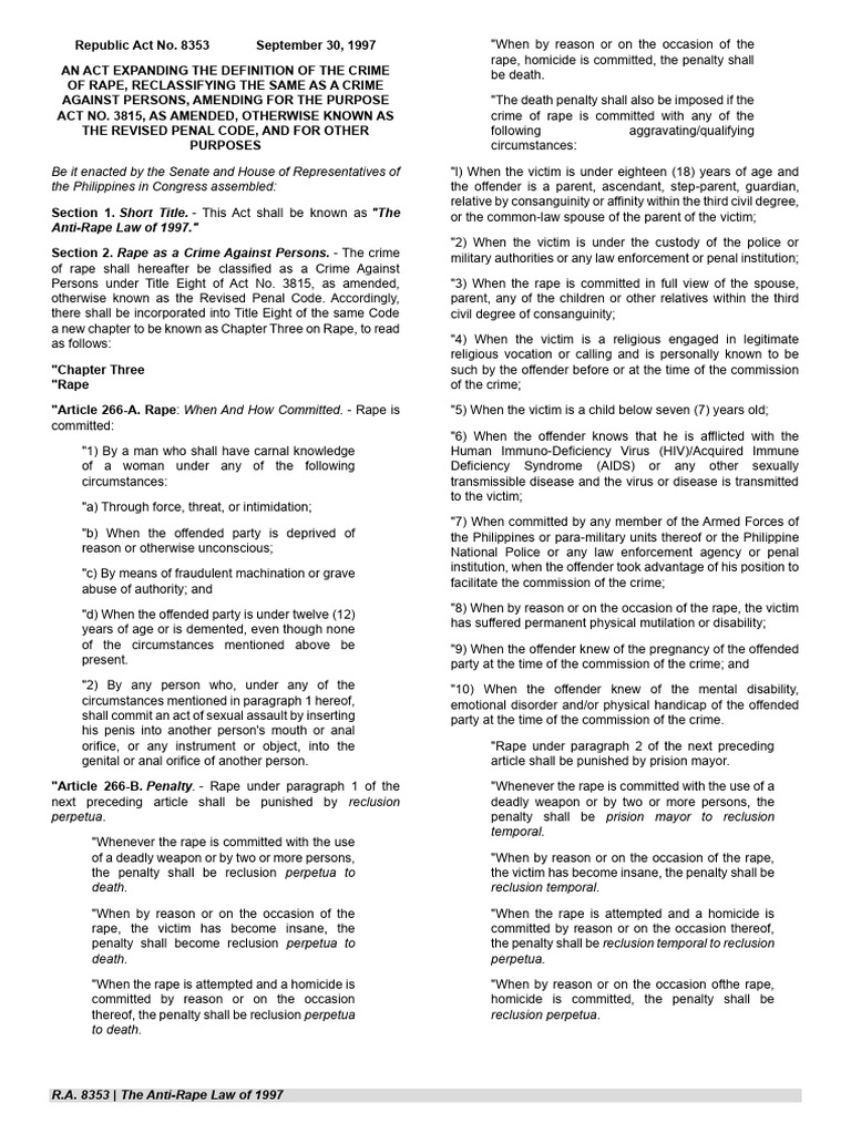 Republic Act No. 8353 | PDF