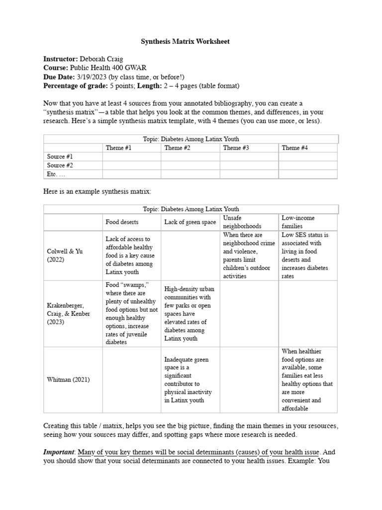 07 - Synthesis Matrix Worksheet | PDF