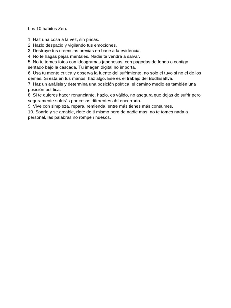 Los 10 Hábitos Zen | PDF