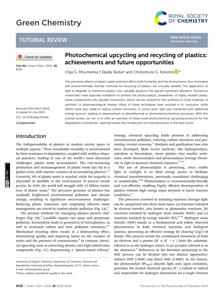 Green Chemistry: Photochemical Upcycling and Recycling of Plastics ...