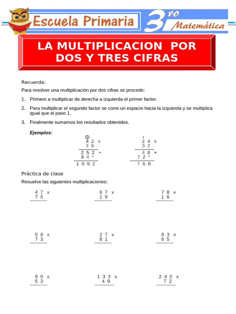 La Multiplicacion De Dos Y Tres Cifras Para Tercero De Primaria Pdf
