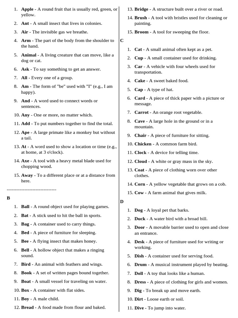 Dictionary of 15 Each Letter | PDF