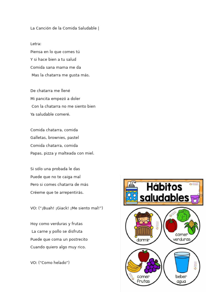 La Canción de la Comida Saludable | PDF