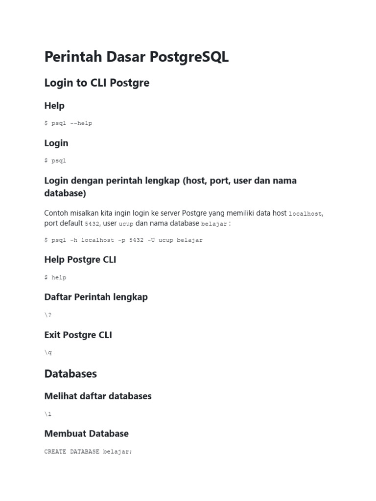 Perintah Dasar PostgreSQL | PDF