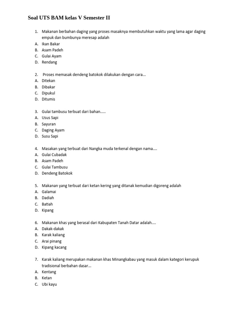 Soal UTS BAM Kelas V SMT 2 | PDF