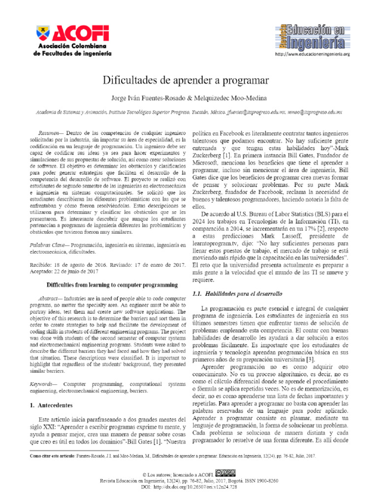 Vista de Dificultades de aprender a programar | PDF