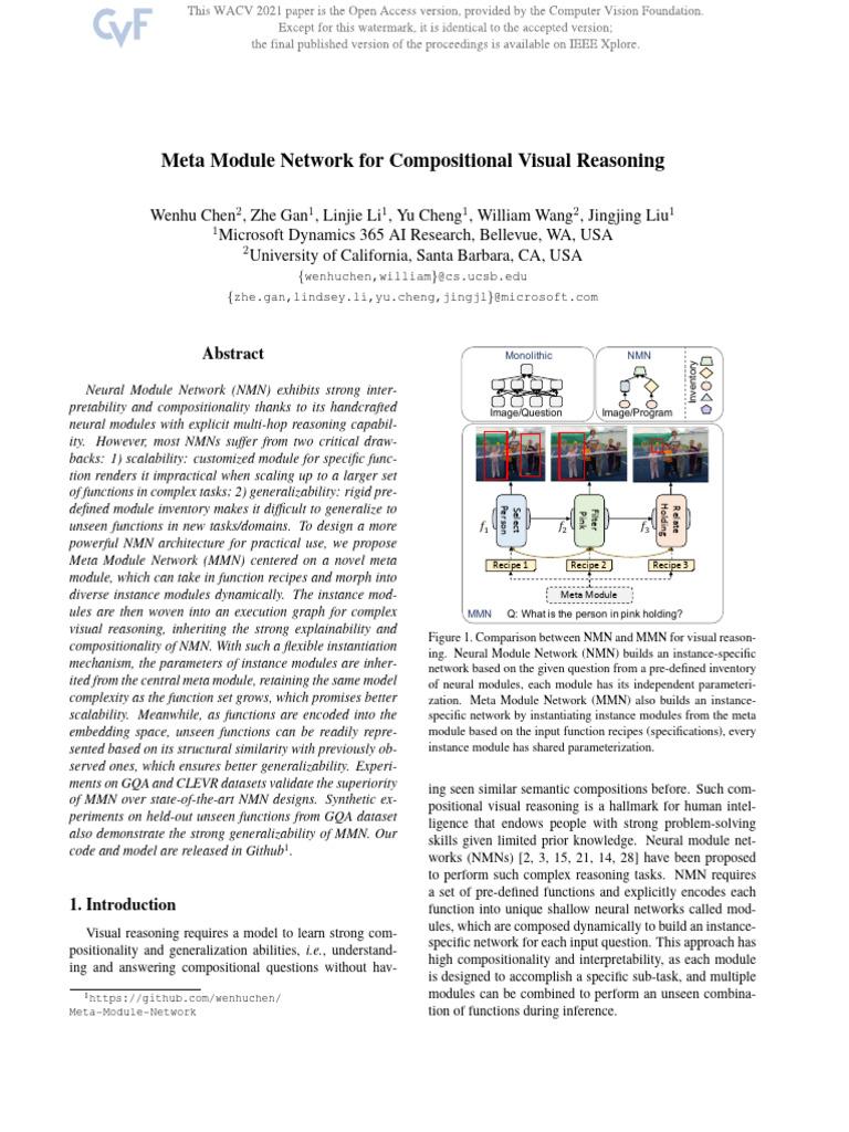 Chen Meta Module Network For Compositional Visual Reasoning WACV 2021 Paper | PDF