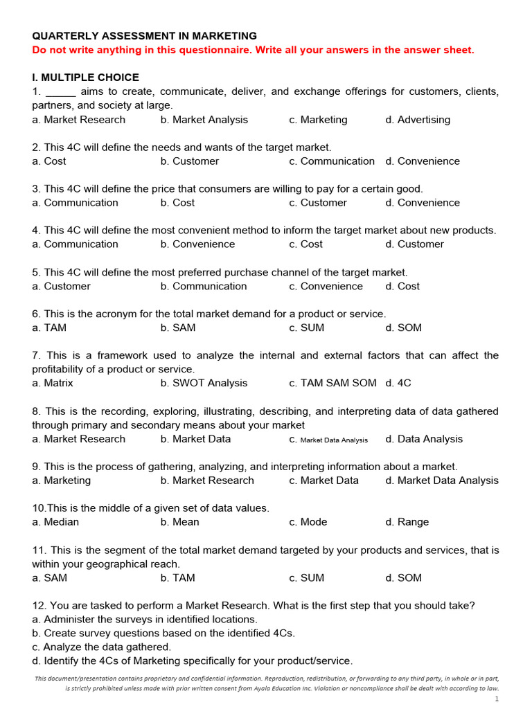Quarterly Assessment in Marketing | PDF
