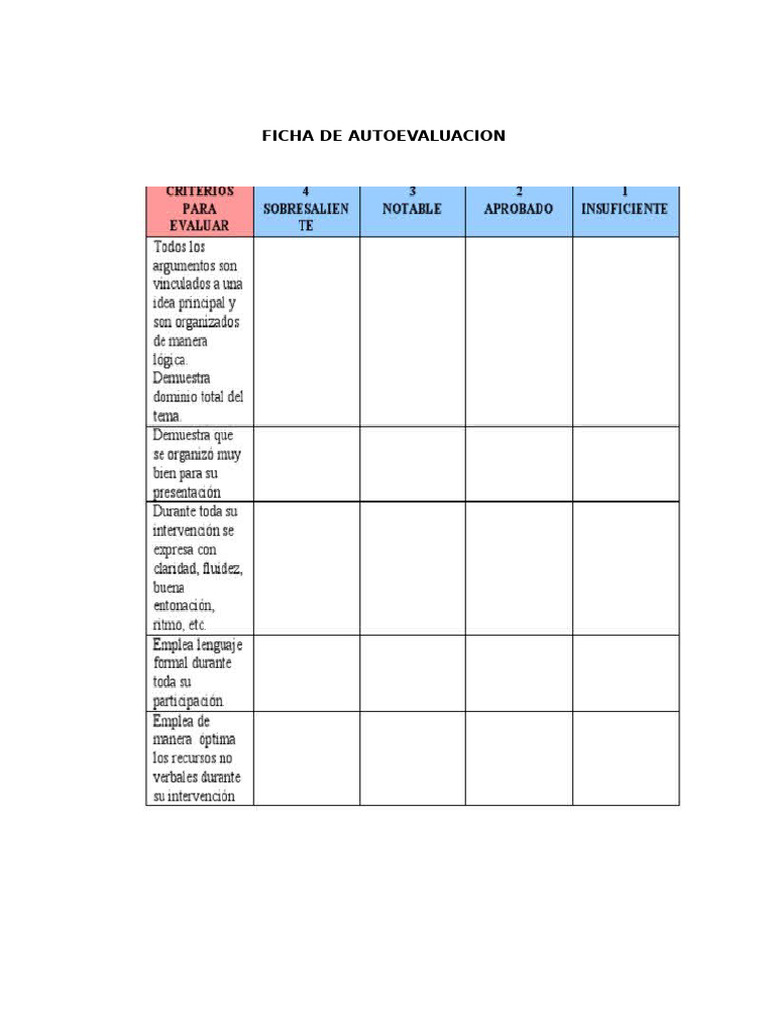 FICHA DE AUTOEVALUACION | PDF