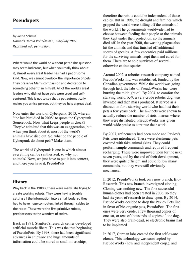 Cyberpunk 2020 - Net - Rules - Pseudopets by Justin Schmidt | PDF