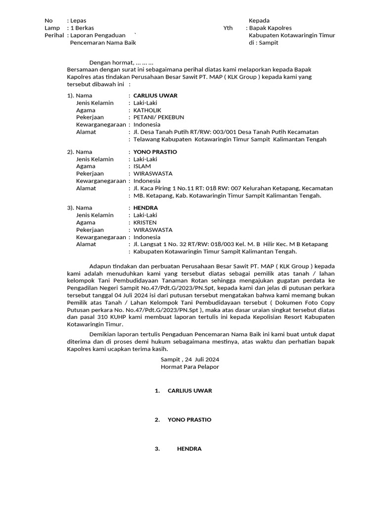 Laporan Pencemaran Nama Baik | PDF