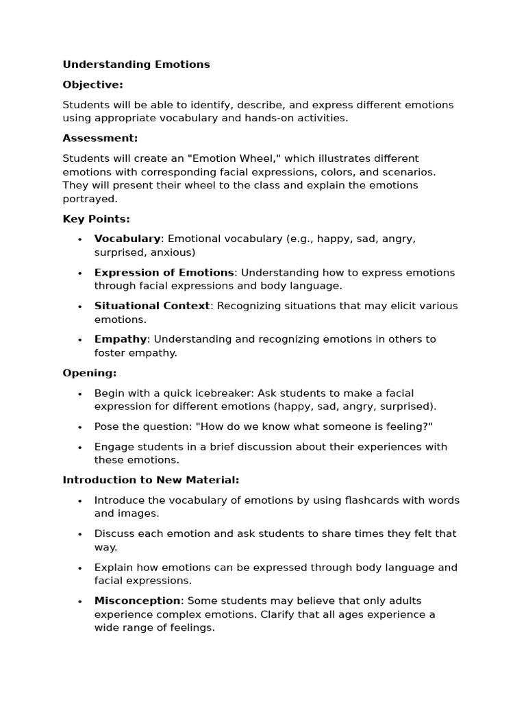 Emotions Lesson Plan | PDF