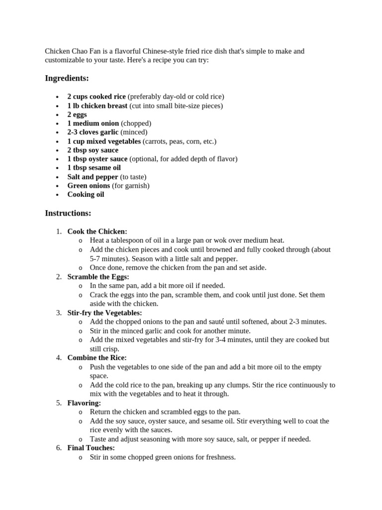 Chicken Chao Fan Recipe | PDF