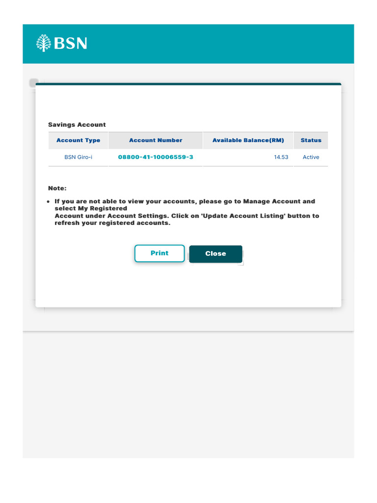 MyBSN - Account Overview - Bank Simpanan Nasional | PDF
