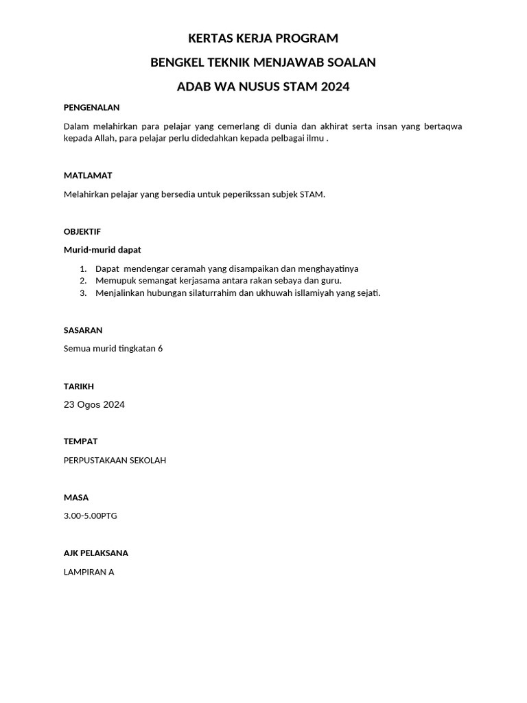 Kertas Kerja Ceramah Adab Wa Nusus Stam 2024 | PDF