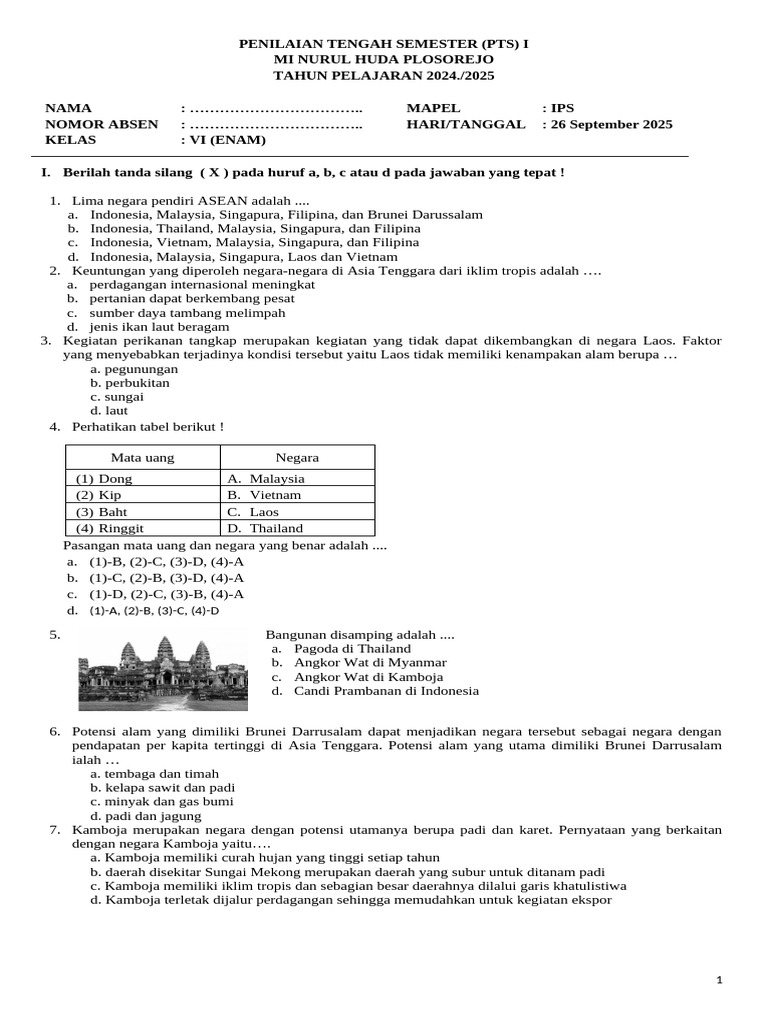 Soal PTS IPS Kelas 6 Ganjil 2024 | PDF