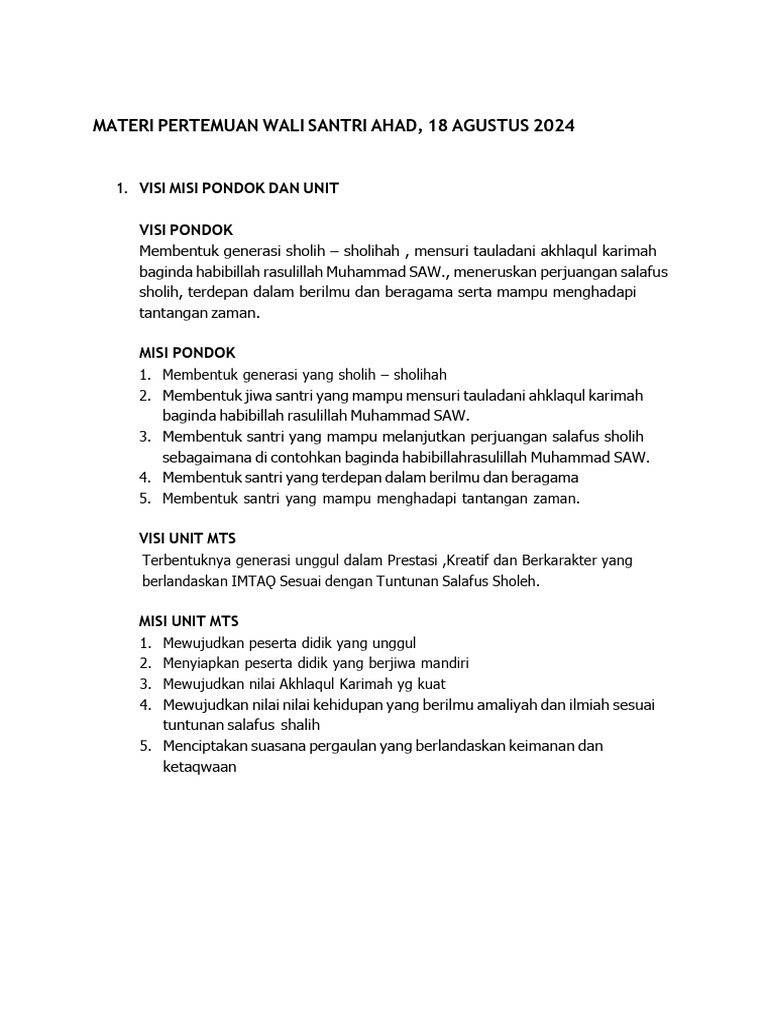 Materi Pertemuan Wali Santri Ahad | PDF