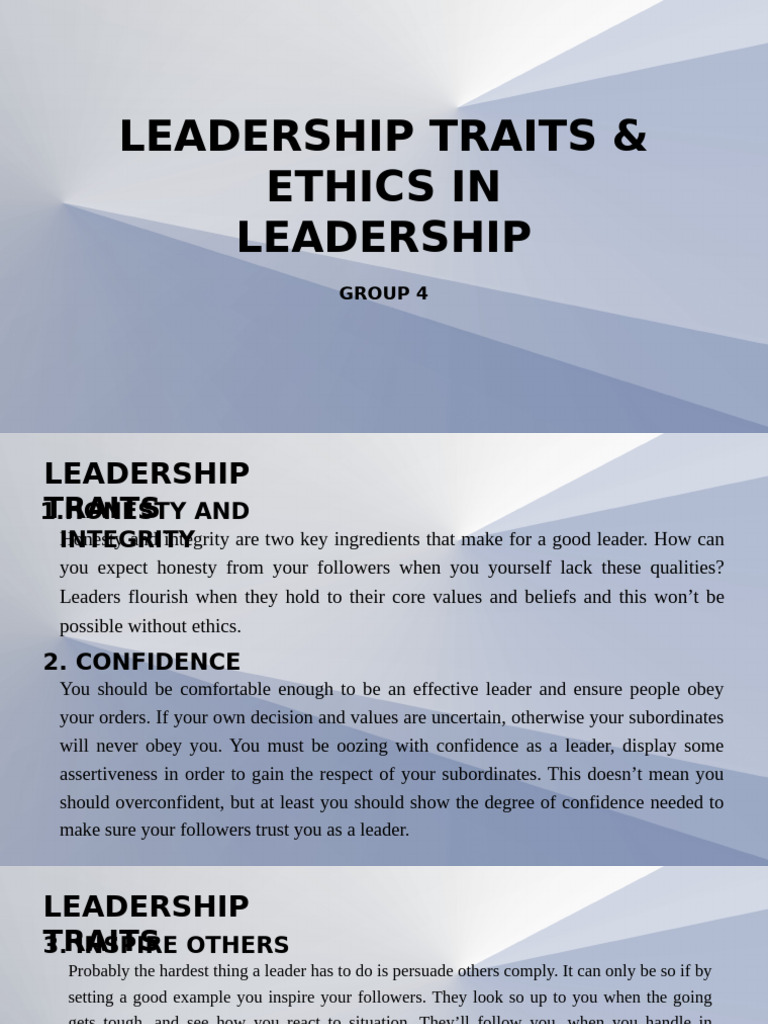 Leadership Traits Ethics in Leadership. | PDF