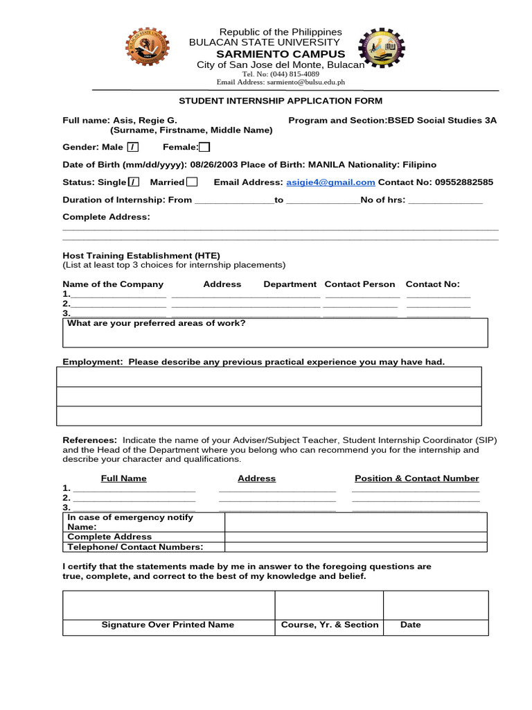 Internship-Application-Form-1 2 | PDF