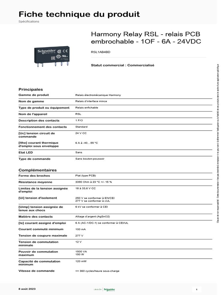 Harmony Relais Électromécaniques - RSL1AB4BD | PDF