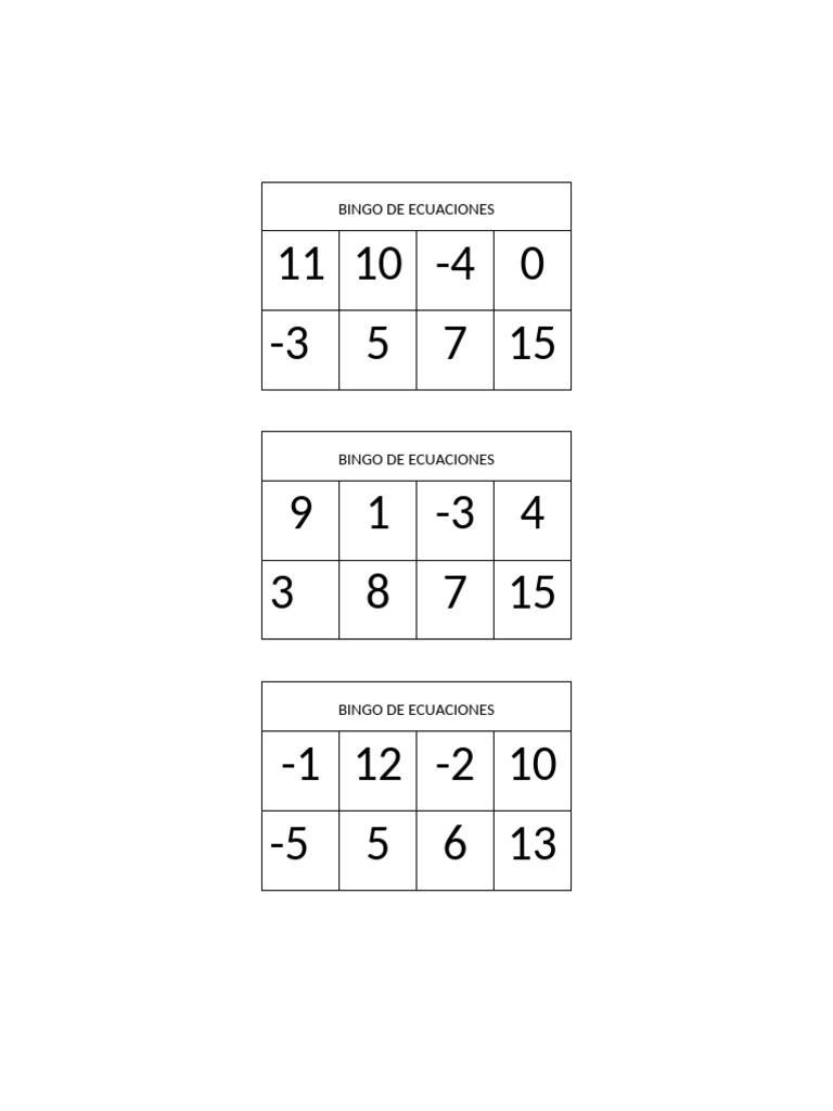Bingo de Ecuaciones | PDF