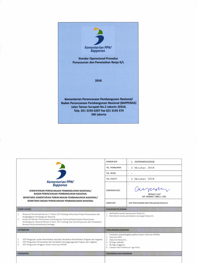 SOP Penyusunan Dan Penelaahaan Renja KL | PDF