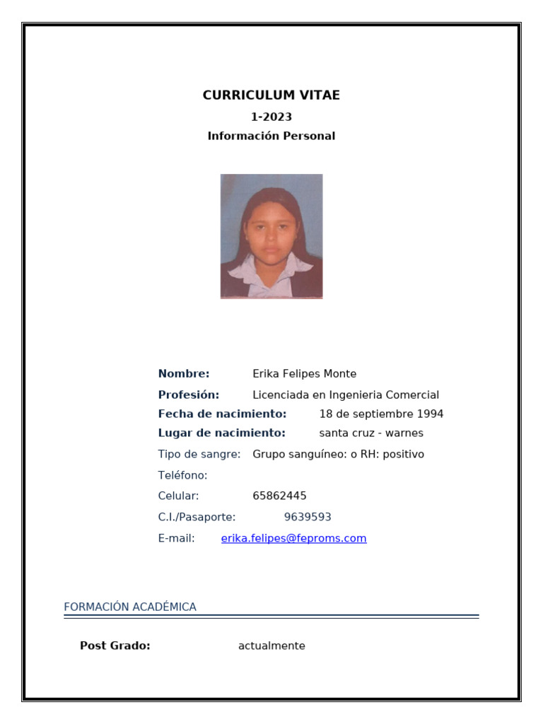 1.-Curriculum Vitae - Erika Felipes M. | PDF