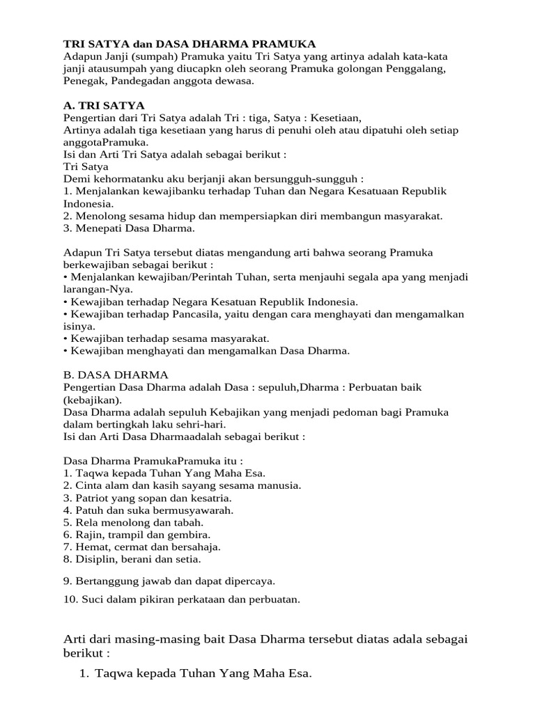 TRI SATYA Dan DASA DHARMA PRAMUKA | PDF