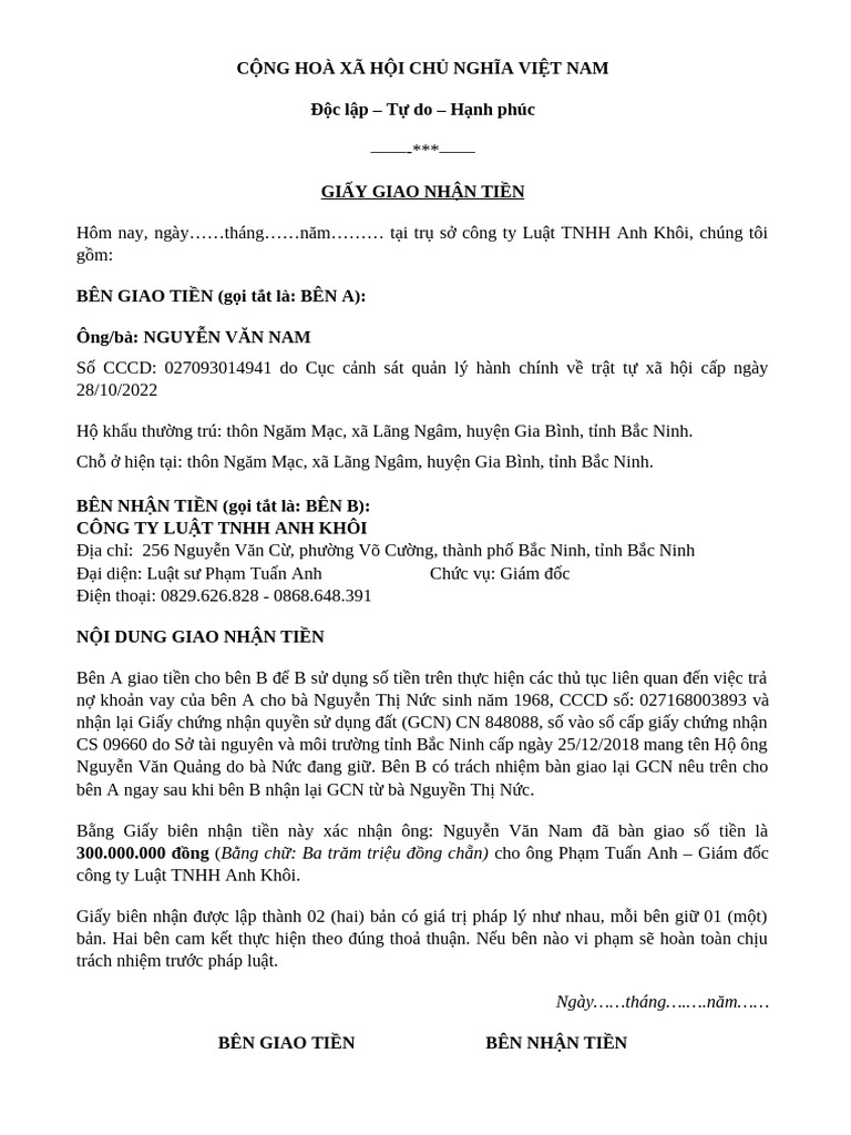 Mau Giay Bien Nhan Tien - 0503155403 - 2311164756 | PDF