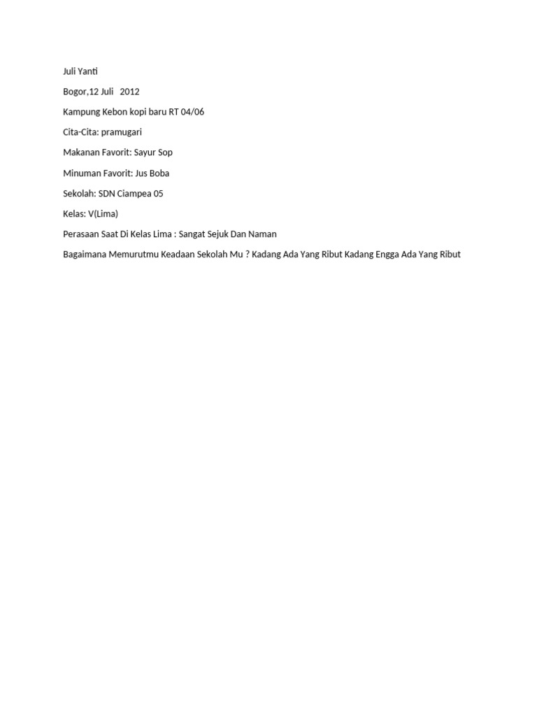 Bio Data Juli Yanti | PDF