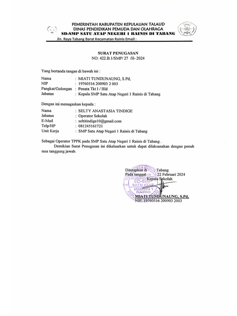 Surat Tugas TPPK | PDF