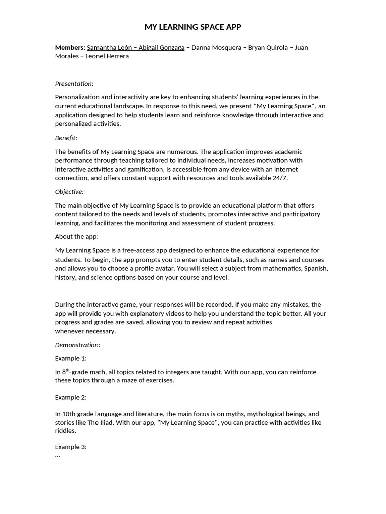 My learning space | PDF