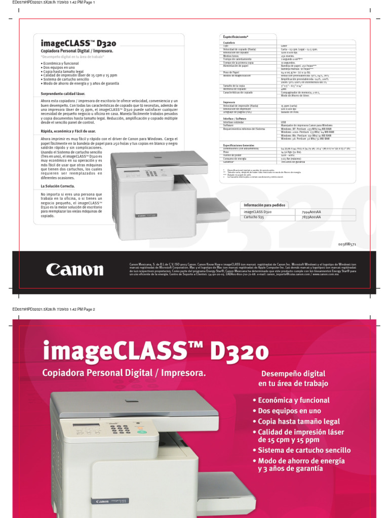 Hoja_Producto_imageCLASS_D320 | PDF