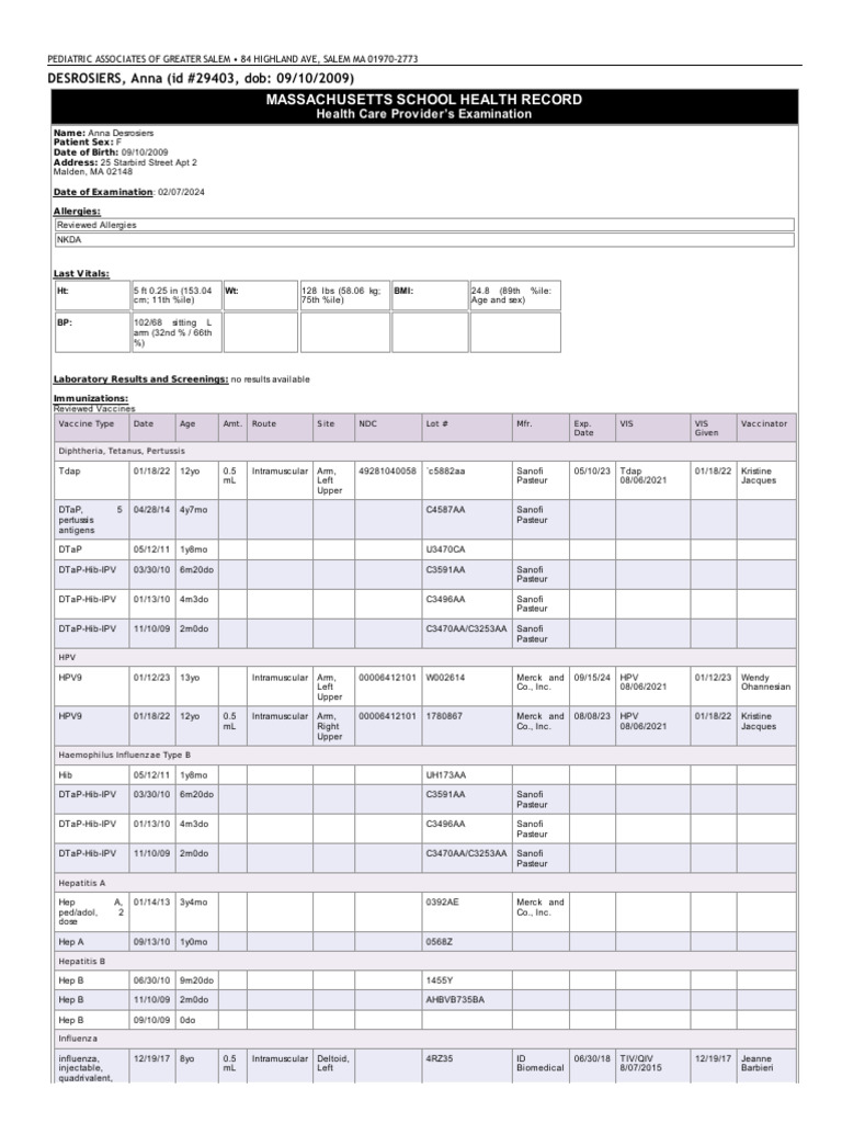 PAGS - Health Form v2 | PDF | Immunology | Microbiology