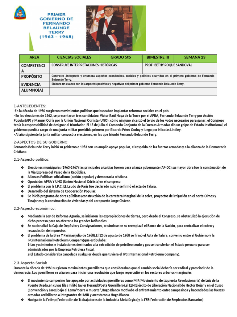 Sem 23-Quinto-Primer Gobierno de Belaunde Terry | PDF