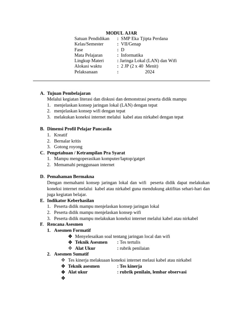 JKI 2-Modul Ajar Jaringan Dan Komputer Informatika Kelas 7 1 | PDF
