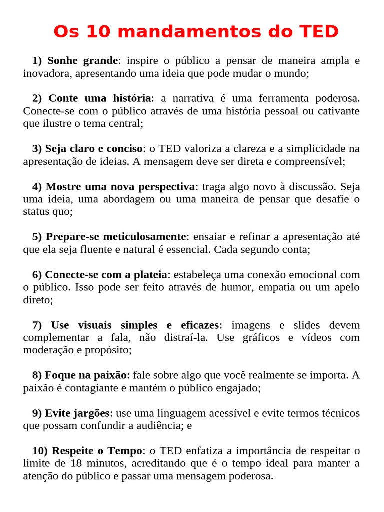 Os 10 Mandamentos Do TED | PDF