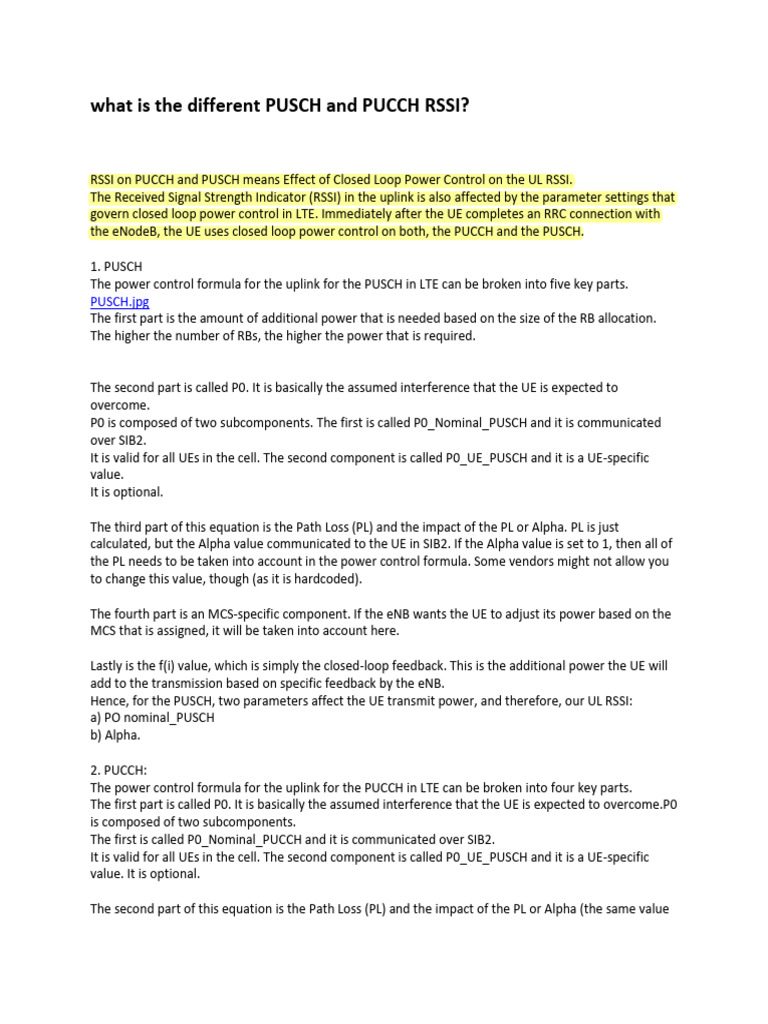 What Is The Different PUSCH and PUCCH RSSI | PDF