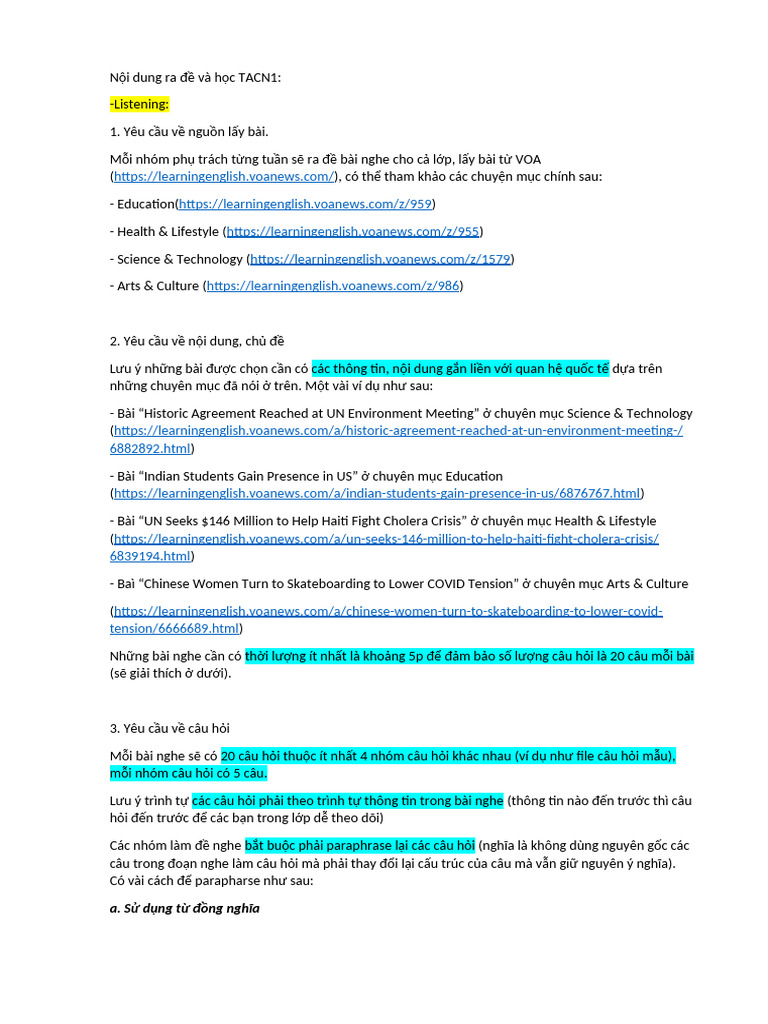 Hướng Dẫn Đề TACN1 | PDF