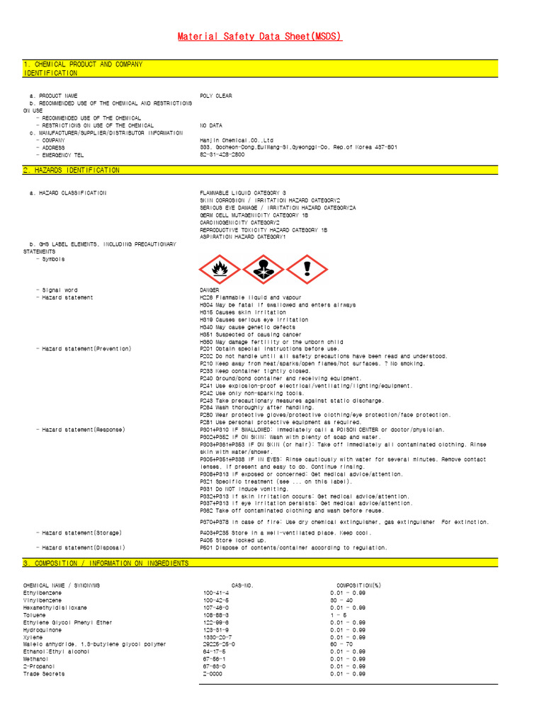 Poly Clear Msds | PDF