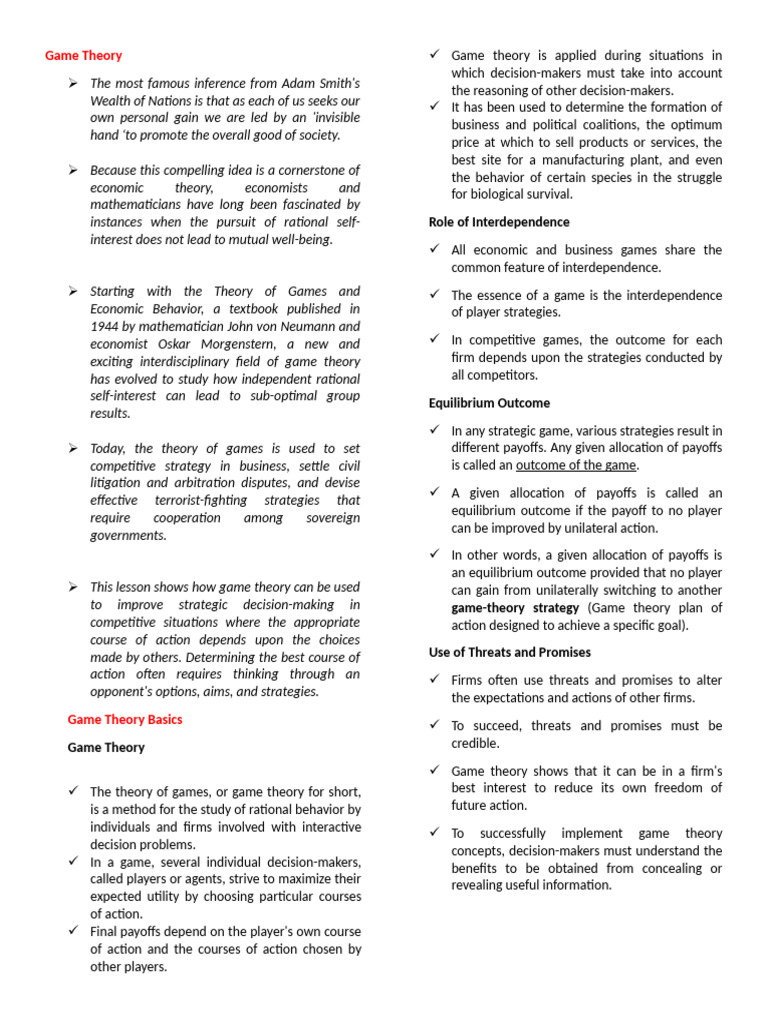 5 Game Theory Handouts | PDF