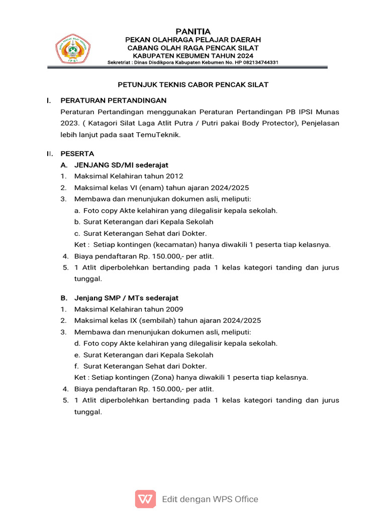 Juknis Popda Penca Silat 2024 | PDF