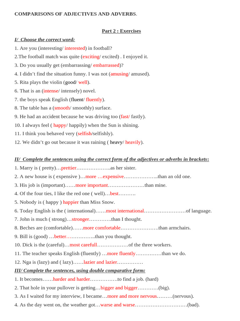 COMPARISON Exercises | PDF