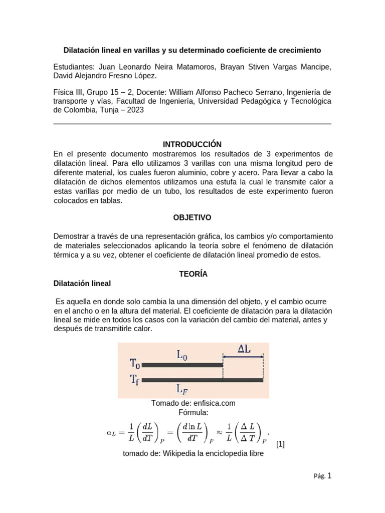 Informe 5 Dilatación Térmica - Lab. Física Iii | PDF