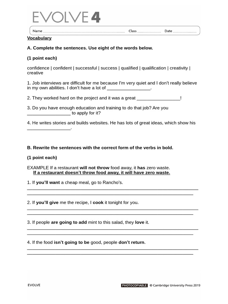 Evolve Test Without Answers 1 | PDF | Cost Of Living | Career & Growth