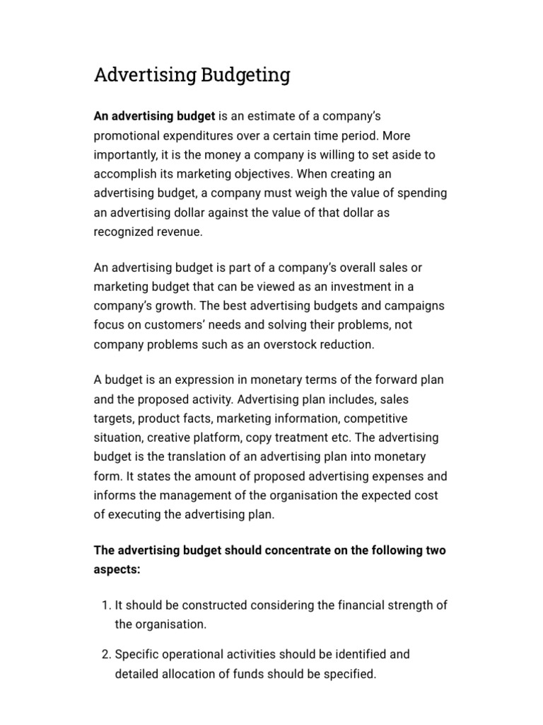 Advertising Budgeting - India Free | PDF