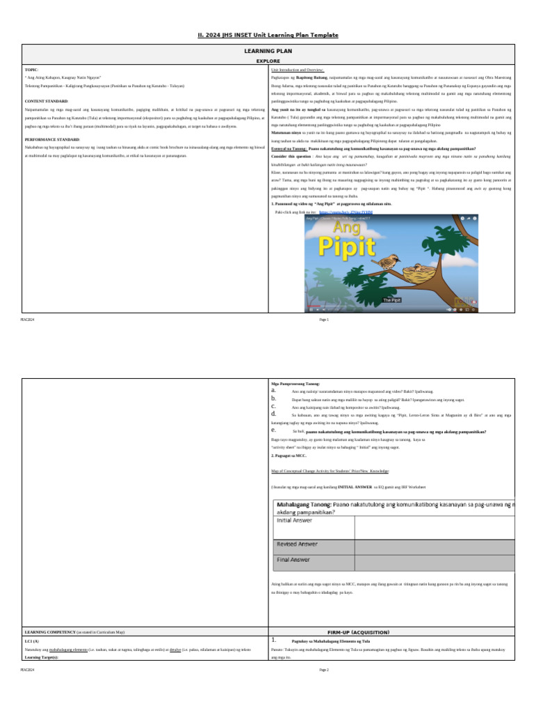 Sample Curriculum Map & Learning Plan | PDF