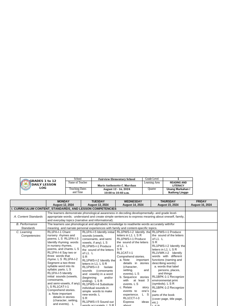 READING AND LITERACY WEEK 3 | PDF