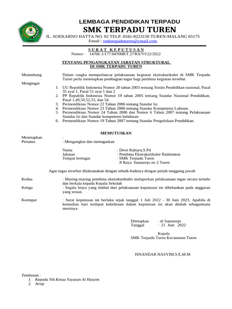 SK Ekstrakurikuler SMK | PDF